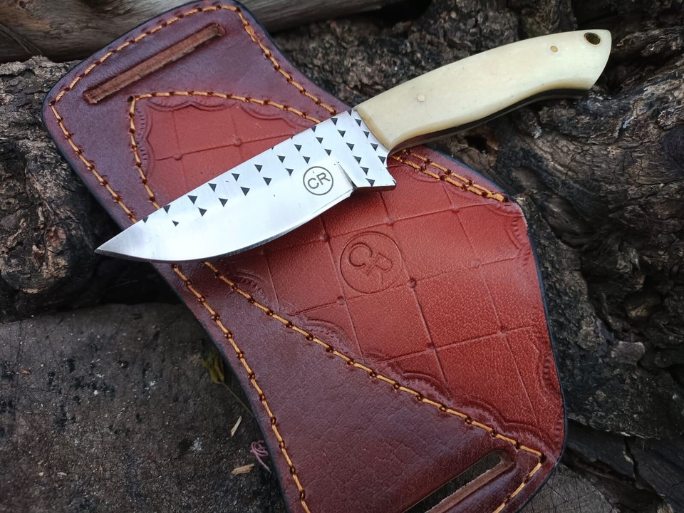 HANDFORGED CUSTOM HUNTING COWBOY SKINNER KNIFE WITH BONE HANDLE&SHEATH ...