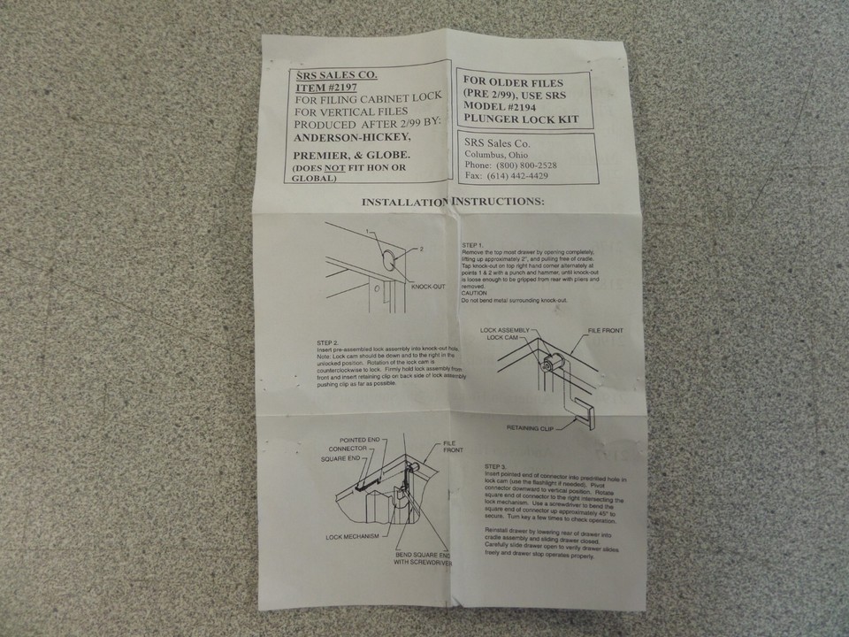 SRS 2197 ANDERSON HICKEY FILE CABINET LOCK KIT KEYED DIFFERENT | eBay