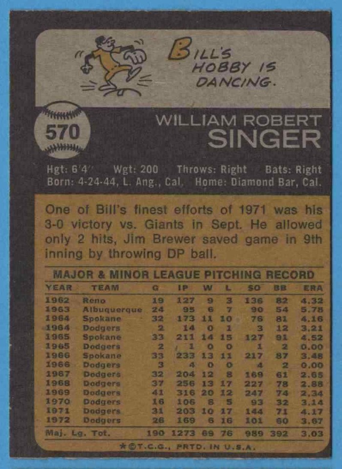 1973 Topps Bill Singer #570 California Angels | eBay