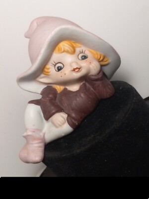 HOMCO GARDEN GNOME FIGURINE Pixie Elf Fairy Girl Pink 5213 Ceramic ...