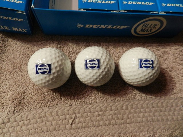 1 Dozen Vintage Dunlop Blue Max Bright White Pepsi Cola Logo Golf Balls ...