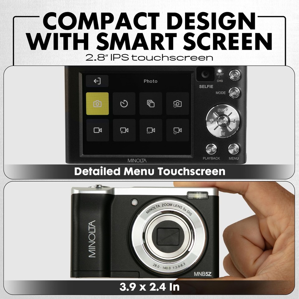 Minolta 56MP Dual Lens Digital Camera 5X Optical Zoom 5K Ultra HD Video ...
