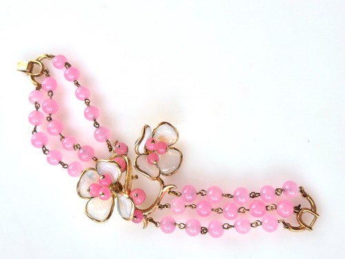 AS-IS Trifari PINK MAGNOLIA Alfred Philippe Poured Glass Bracelet ...