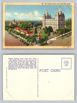Salt Lake City, UT-Utah, Temple Square Aerial Scene PC Vintage Postcard ...