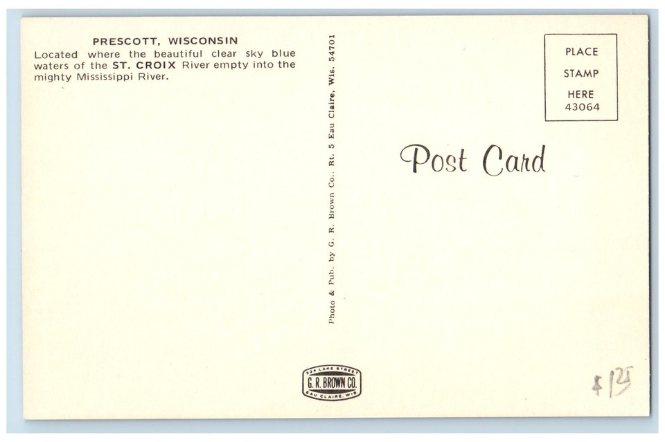 Prescott Wisconsin WI Aerial View Of Beautiful St. Croix River c1960's ...