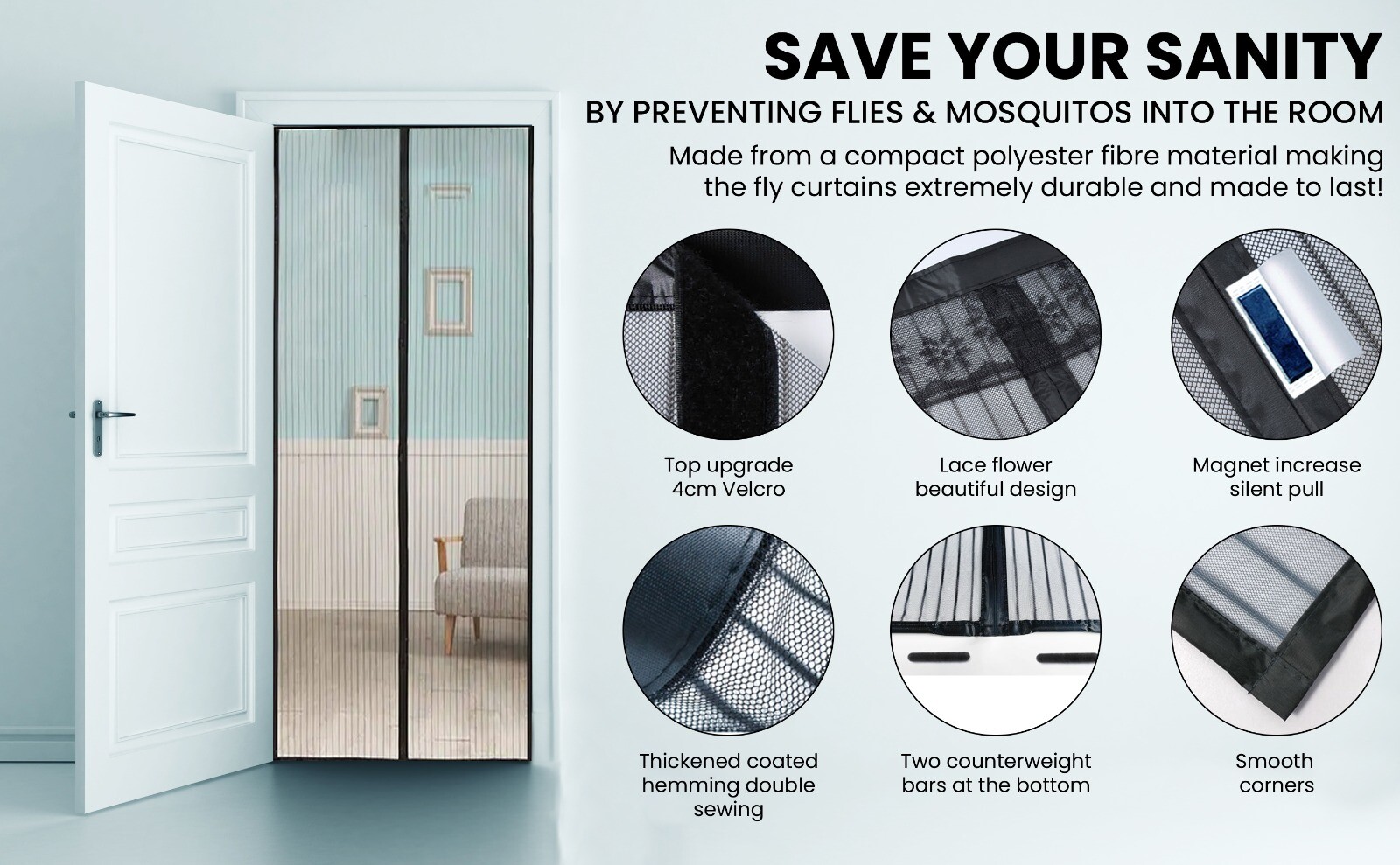 Magnetic Mesh Door Magic Protection Curtain Snap Fly Bug Insect ...