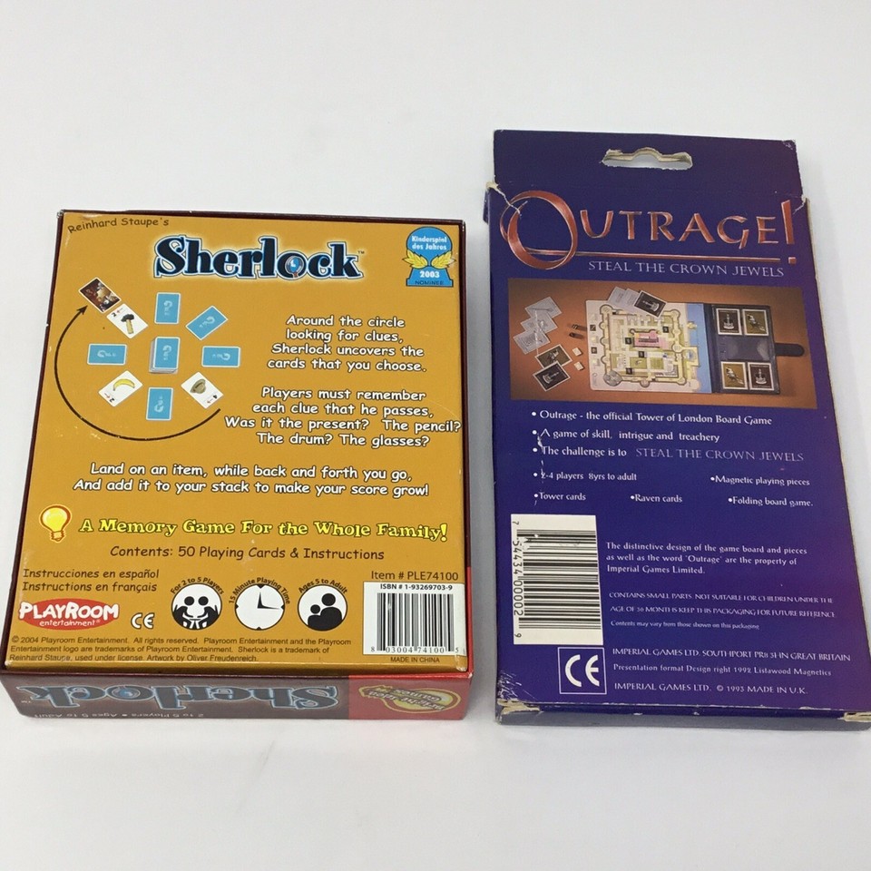Card Game Lot (2 Games) Outrage Steal The Crown Jewels Sherlock ...