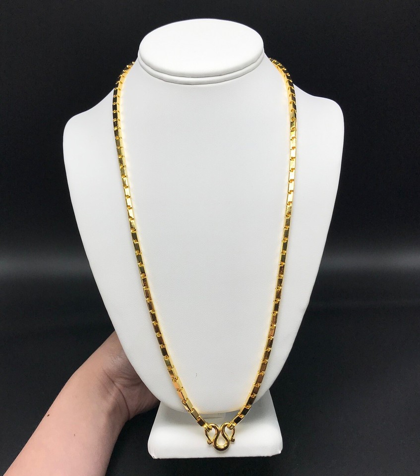 9999 24k Solid Gold Box Chain Necklace 100 gram 26” 3.7mm Width ...