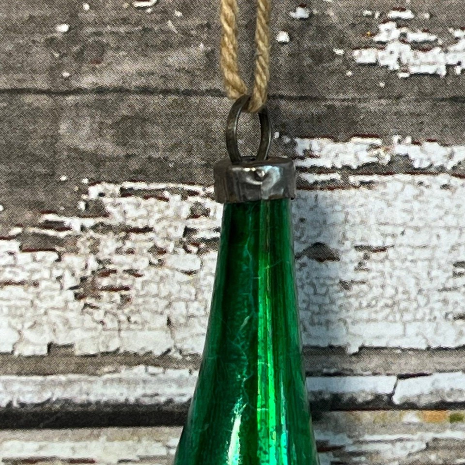 Vintage Christmas Green Glass Teardrop Indent Pixie Ornament Kitsch MCM ...