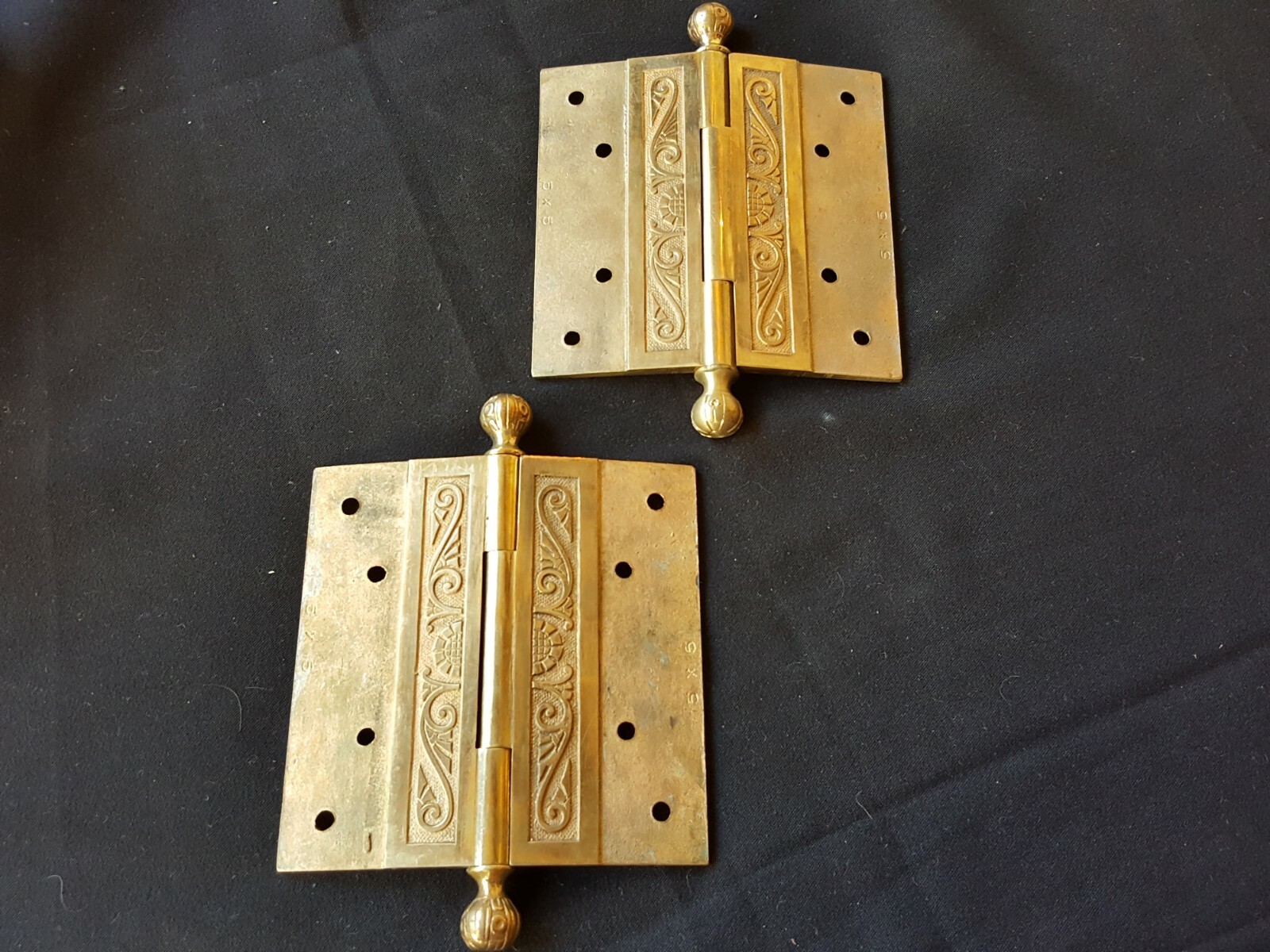 Pair of Reclaimed Antique Bronze Engraved Victorian Door Hinges (EB333 ...