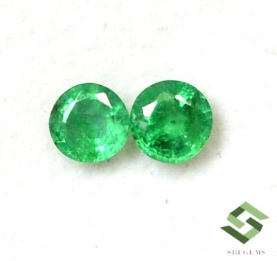 4.50 mm Certified Natural Emerald Round Cut Pair 0.66 CTS Untreated ...