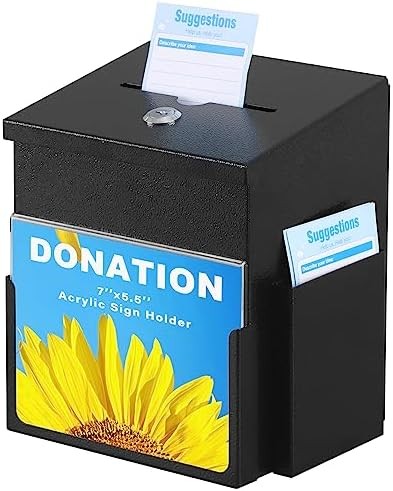 8.7"x 5.9"x7.1", Blue, Metal Suggestion Collection Box with Key Lock ...