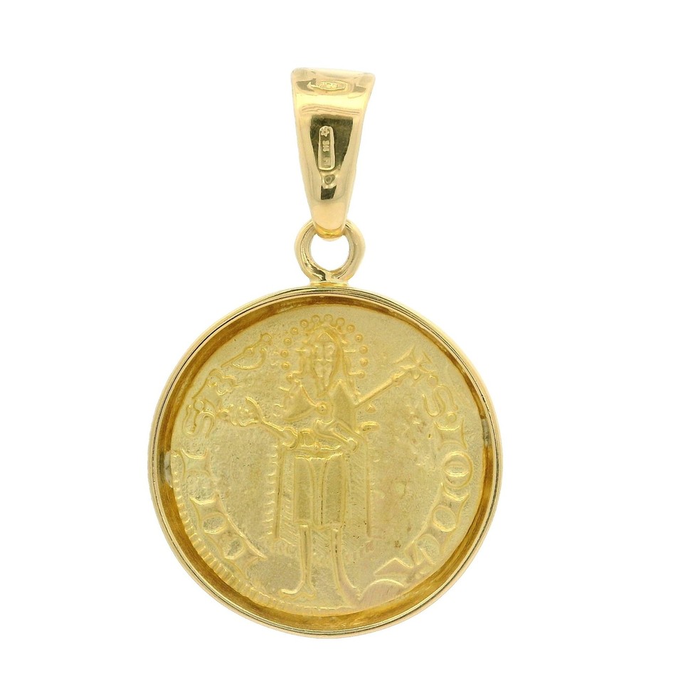 Solid 18k Yellow Gold Italian Florin Coin In Round Bezel Frame Pendant ...