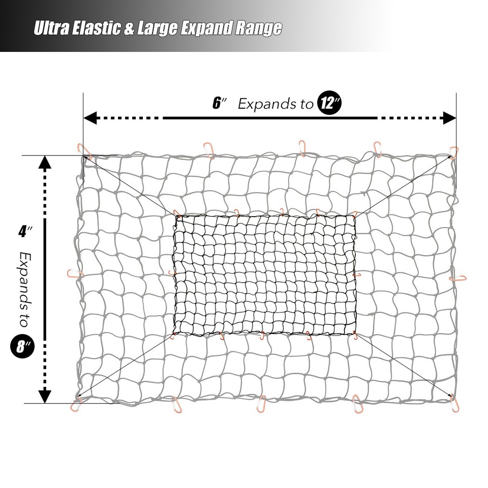 Bungee Cargo Net Stretch 4'x6' to 8'x12' for Trailer Pickup Truck ...