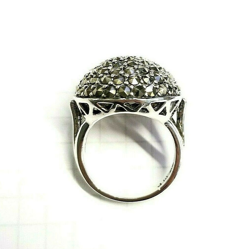 (SIZE 7) MARCASITE STONES DOME RING Semi-Circle Shape .925 STERLING ...