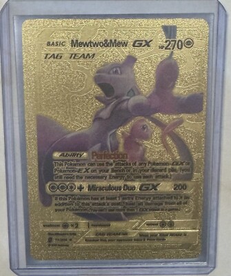 Mewtow & Mew GX Metal Gold Shiny Card- Gold Foil Pokemon Card Fan Art ...
