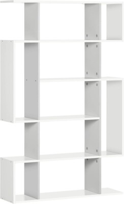 White Wooden Open Shelves Bookcase 5 Tier 13 Shelf Large Modern ...