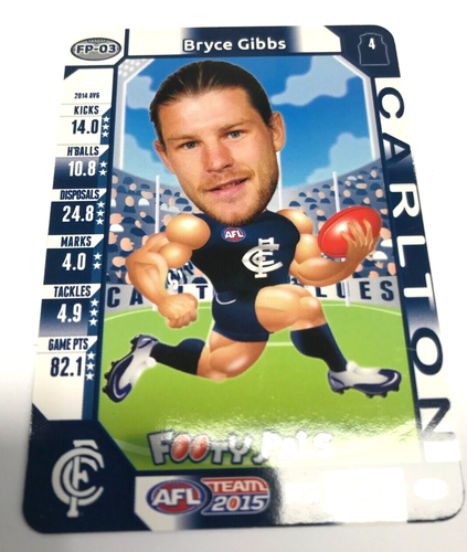 2015 AFL TEAMCOACH CARD BEST & FAIREST FOOTY PALS CARD FP3 BRYCE GIBBS ...