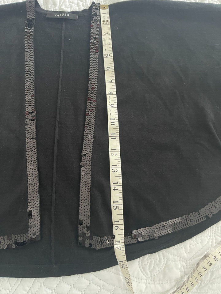 Black Jaeger Wool Cape/Bolero With Sequin Border: Size Large | eBay UK