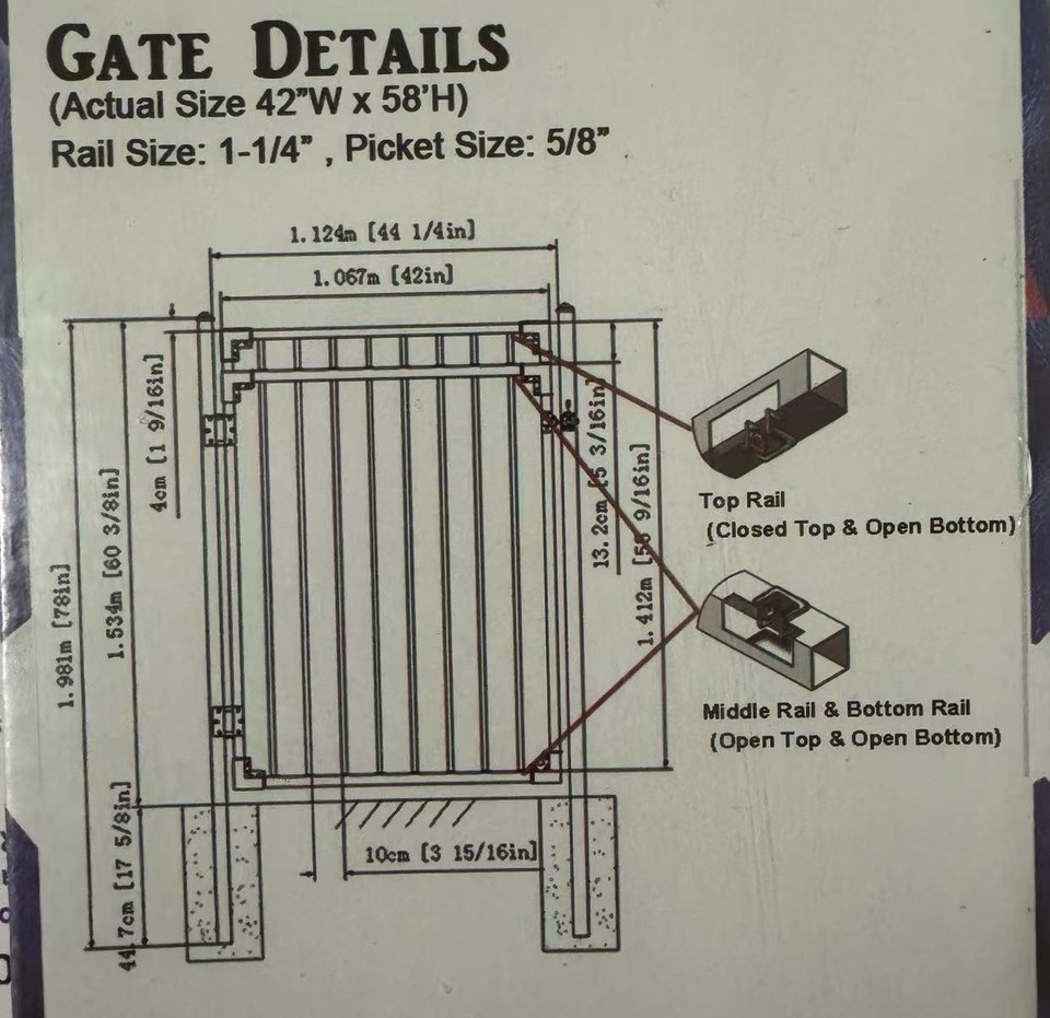 XCEL 4'W x 5'H Gate Kit Black Ornamental Steel 3 Rail Flat Top and ...