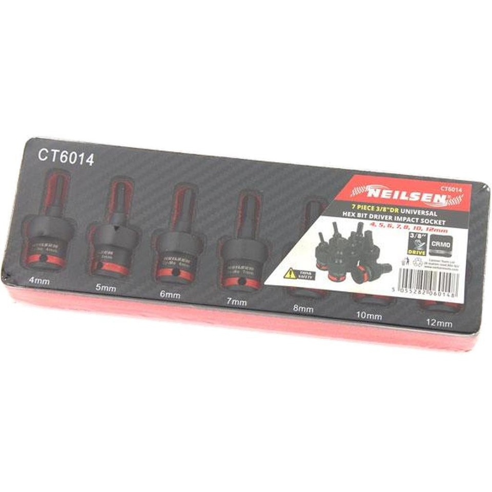 Neilsen Universal Swivel Impact Hex Bit UJ Driver Socket Set 3/8" 4mm ...