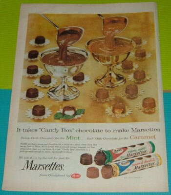 1959 PRINT AD~MARS CANDY CO. MARSETTES CREME MINT CARMEL CHOCOLATE | eBay