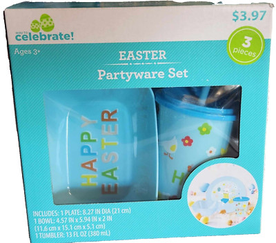 Kids Easter Partyware Set Includes 1 Plate- 1 Bowl- 1 Tumbler Cup W ...