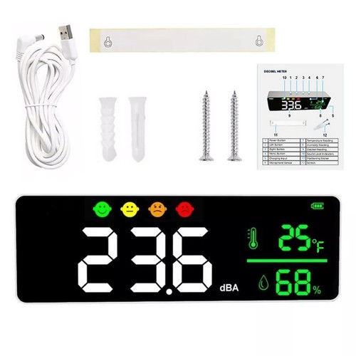Smart Sound Level Meter Led Wall Mount Noise Detector 30-130db Temp ...