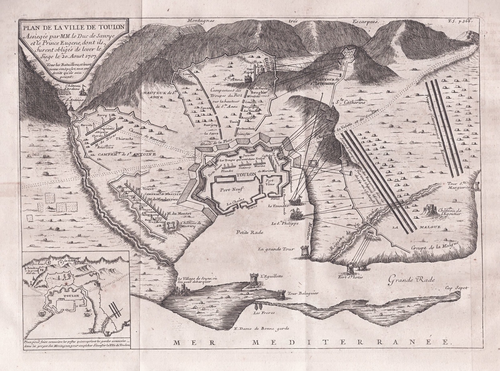 Toulon Provence France Plan Bataille Card Map Carte Engraving 1726 | eBay
