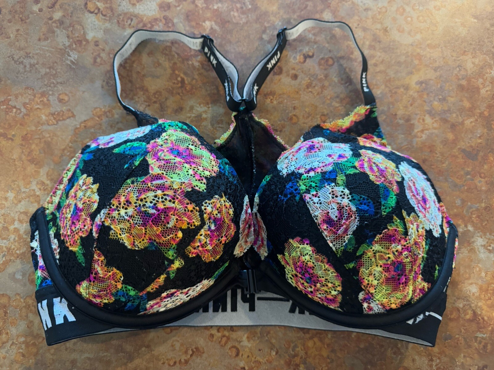 VS pink Date lace racerback push up bra NEW 34b blac… - Gem