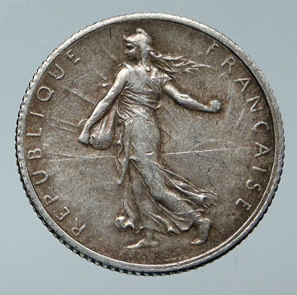 1918 FRANCE La Semeuse Sower Woman ANTIQUE OLD Silver 1 Franc French ...
