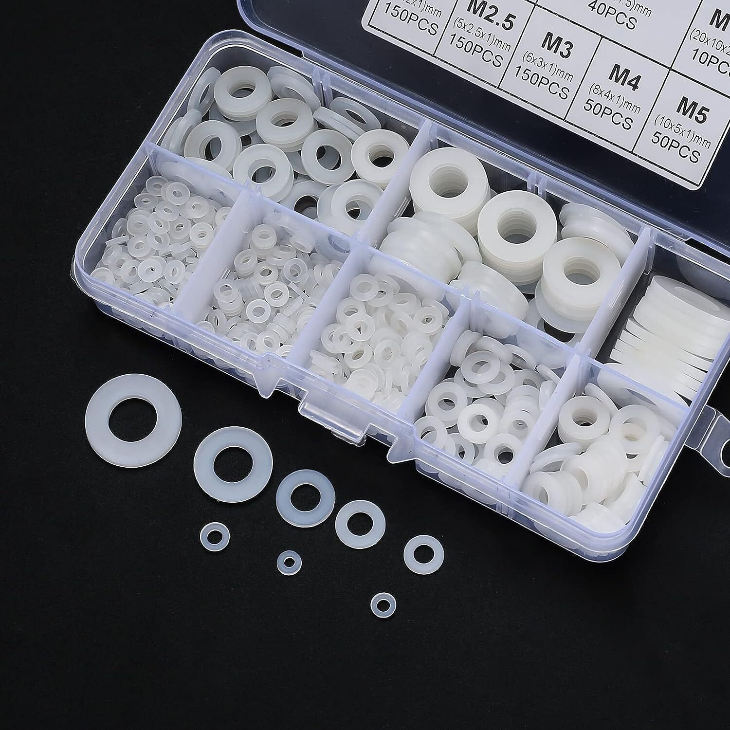 650 Pcs White Nylon Flat Washer Assortment Kit, round Flat Nylon ...