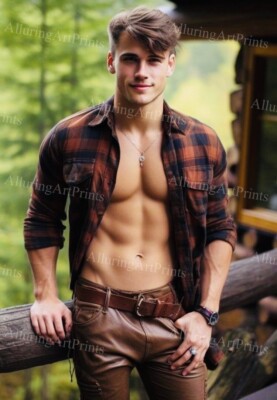 Male Model Photo Print Muscular Handsome Jock Shirtless College Abs ...