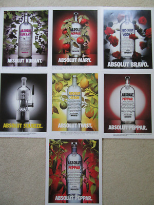Absolut Vodka Reproductions, Flavor, Bloody Mary, Peppar, Bravo, Kurant ...