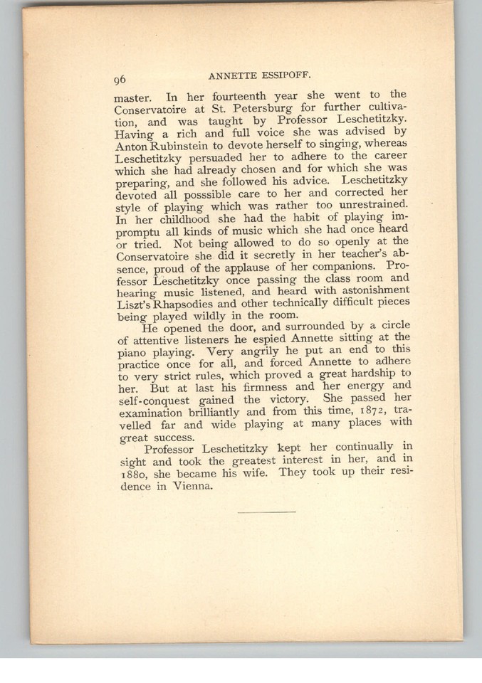 1894 Pianist Annette Essipoff Portrait Print & 2 PG Bio Piano | eBay