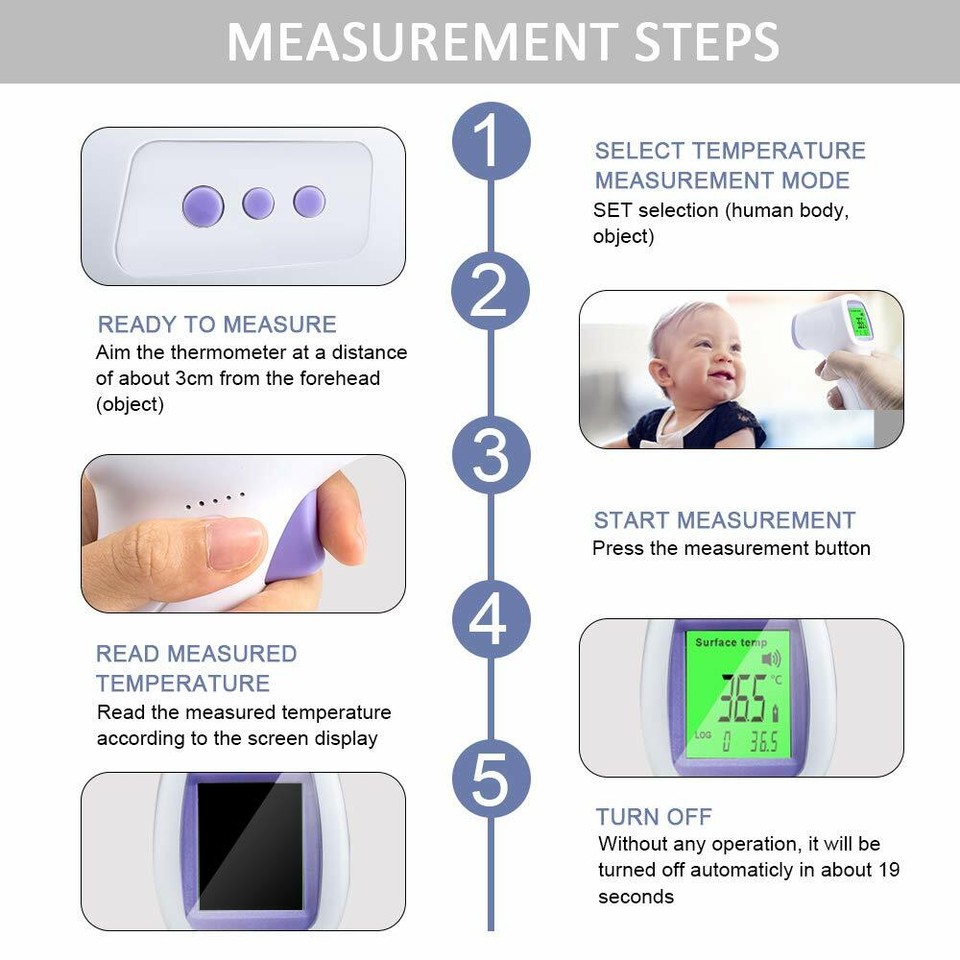 Infrared Forehead Thermometer No-Touch Adult Temperature Fever LCD ...