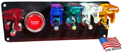 12V Switch Panel Black Powder Coat 5 Multicolored Switches/RED Push ...