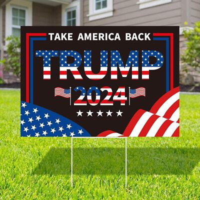 Trump 2024 Yard Sign with Metal H Stakes Double Sided 12" X 17" Trump Take Ameri | eBay