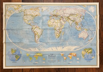 1994 World Map Physical & Political National Geographic 43x30 ...