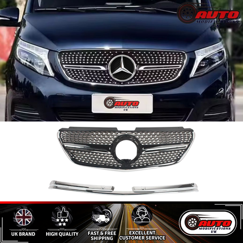 Mercedes Vito W447 Front Diamond GT GTR Grille Grill Gloss Black 14-19 ...