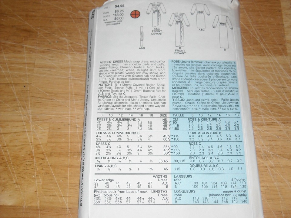 🌹 BUTTERICK #3751 - LADIES FLOOR or KNEE LENGTH MOCK WRAP DRESS PATTERN ...