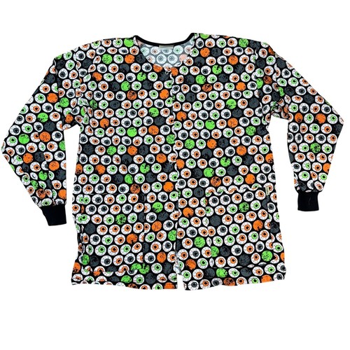 Halloween Creepy Eyeball Scrub Jacket Women's Plus Size XXL Tafford 100 ...