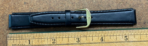 Vintage STULLER black leather WATCH BAND 2 piece strap 18mm R Hong Kong ...