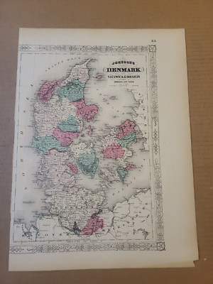 Johnson's 1864 Large colored map of Denmark | eBay