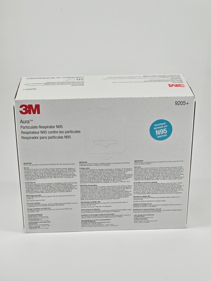 3M 9205+ N95 NIOSH Approved Particulate Respirator Disposable Face Mask ...