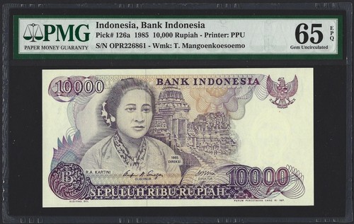 INDONESIA 10,000 Rupiah 1985, P-126a, PMG 65 EPQ, Pack Fresh Gem UNC ...