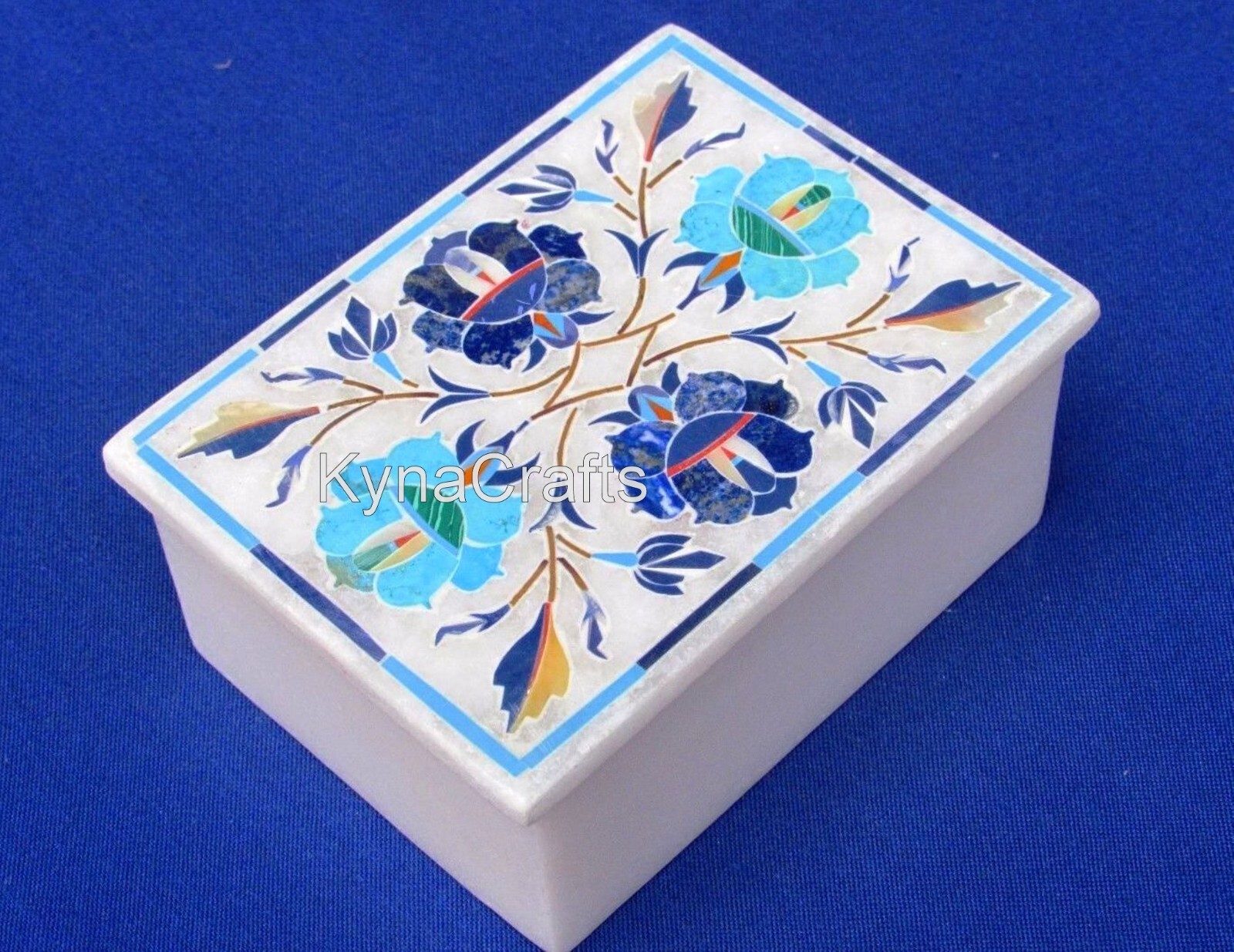 4 x 3 Inches Rectangle Marble Paper Pin Box Floral Design Inlay Work ...
