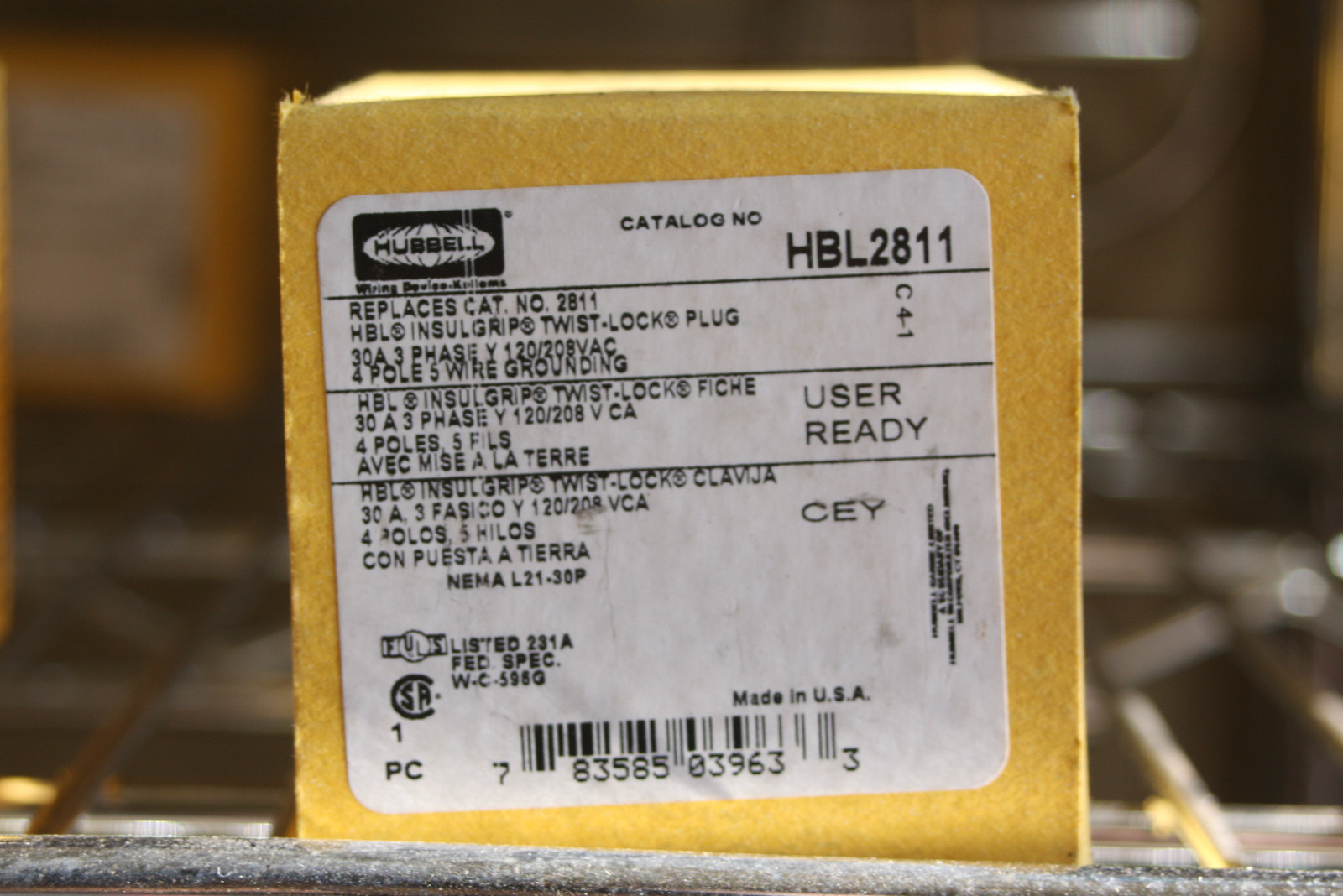 Hubbell 2821, 4P5W, 30A 3PH 120/208V AC, L21-30P, Black & White Nylon ...