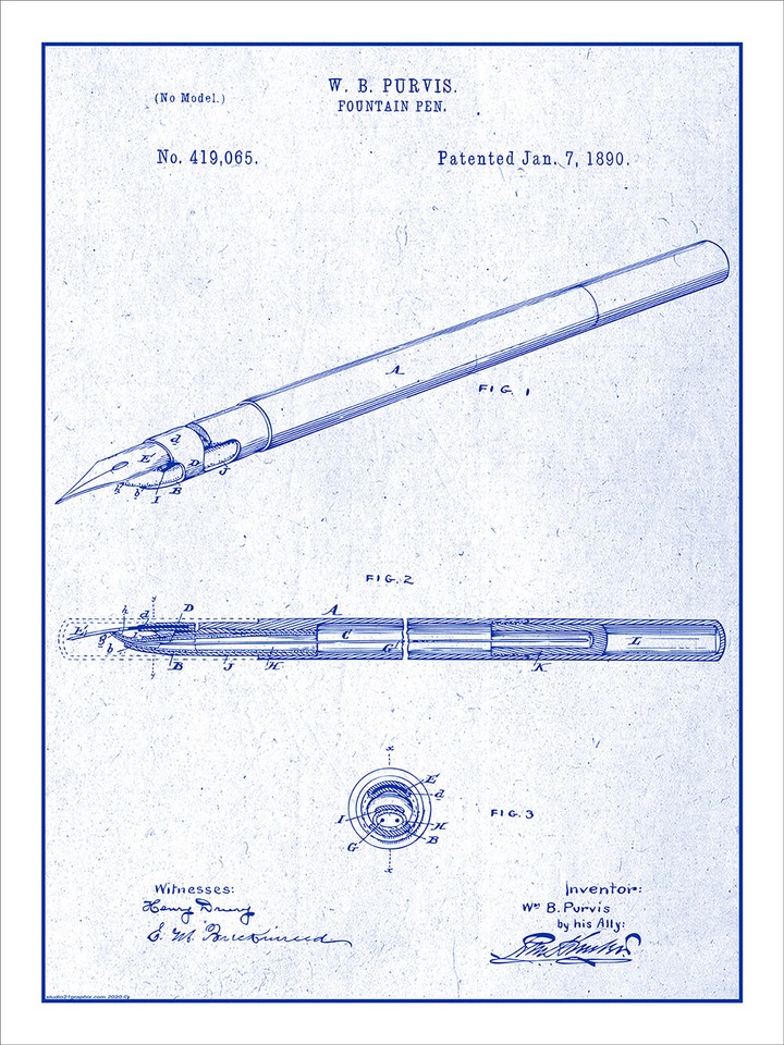 1890 W. B. Purvis Fountain Pen Patent Print Art Drawing Poster | eBay