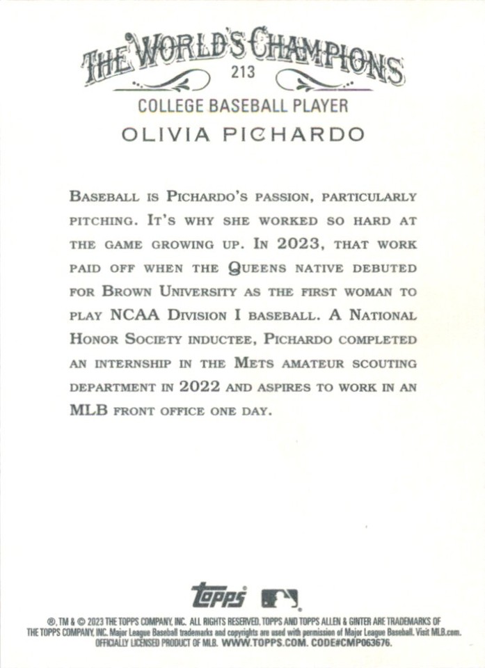 2023 Topps Allen & Ginter Olivia Pichardo College Baseball Player #213 ...
